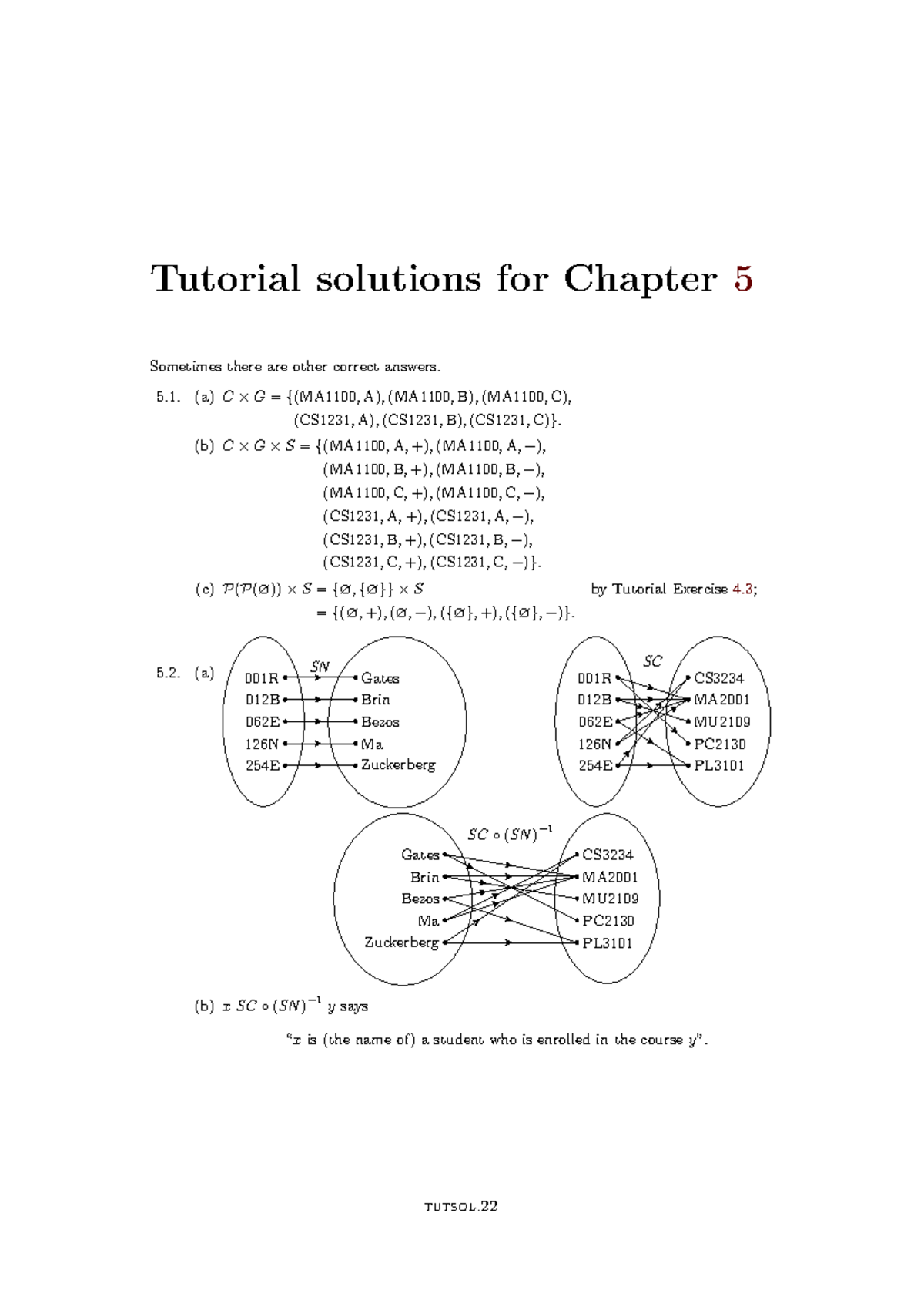 Tutorial Solutions for Chapter 5 (MA1100, CS1231, CS3234) - Studocu