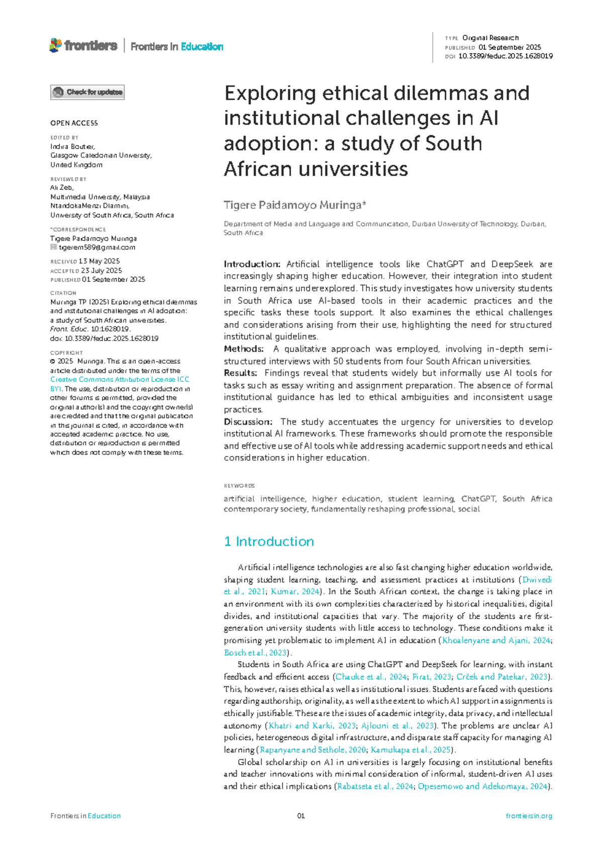 Feduc-10-1628019: Ethical Dilemmas and AI Adoption in South African ...