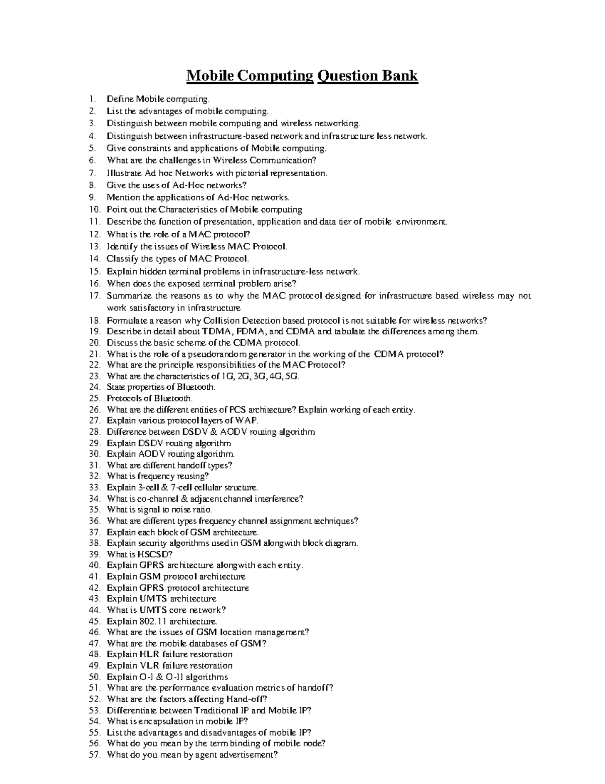 Mobile computing ORAL exam QB - Mobile Computing Question Bank Define ...