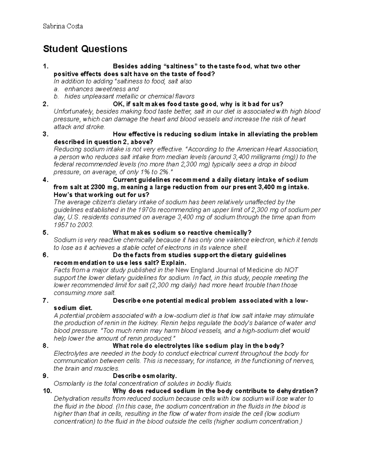 BIOL 101 - Salt: Effects on Taste, Sodium Intake, and Health ...