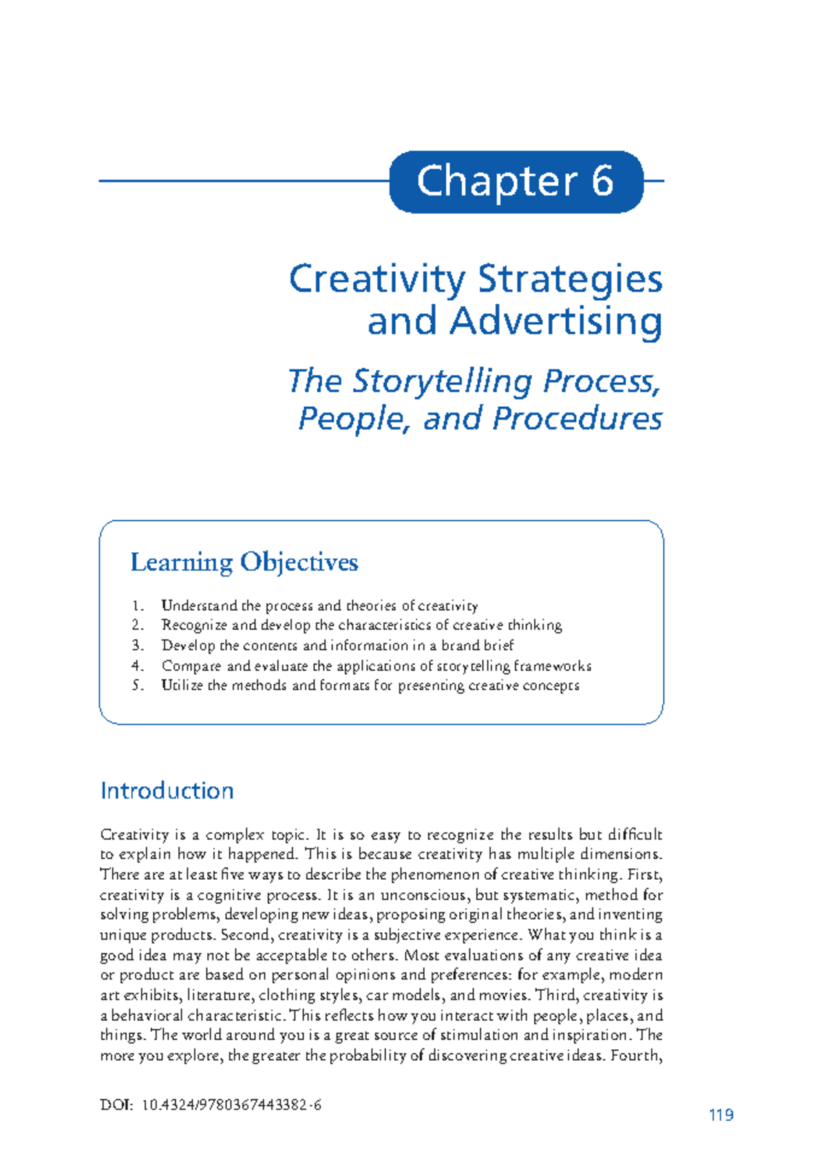 Chapter 6 Creative - Learning Objectives Understand the process and ...