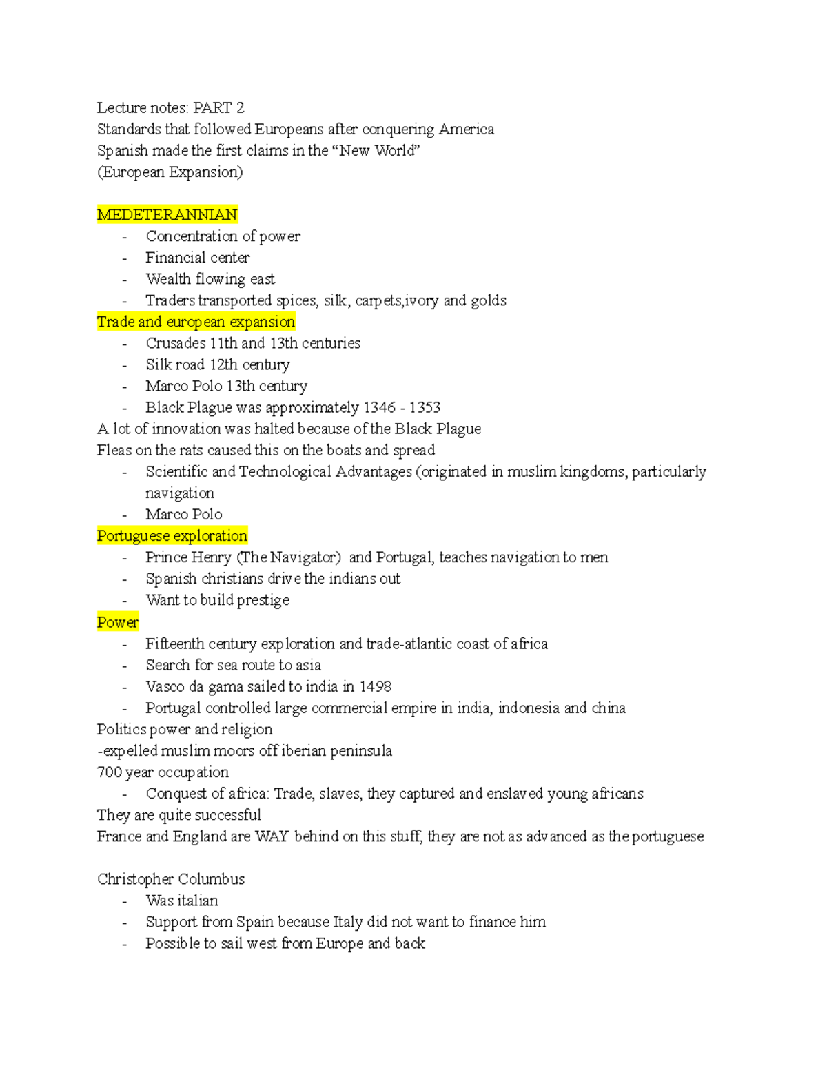Chapter 1 Part 2: European Expansion and Conquest in America - Studocu