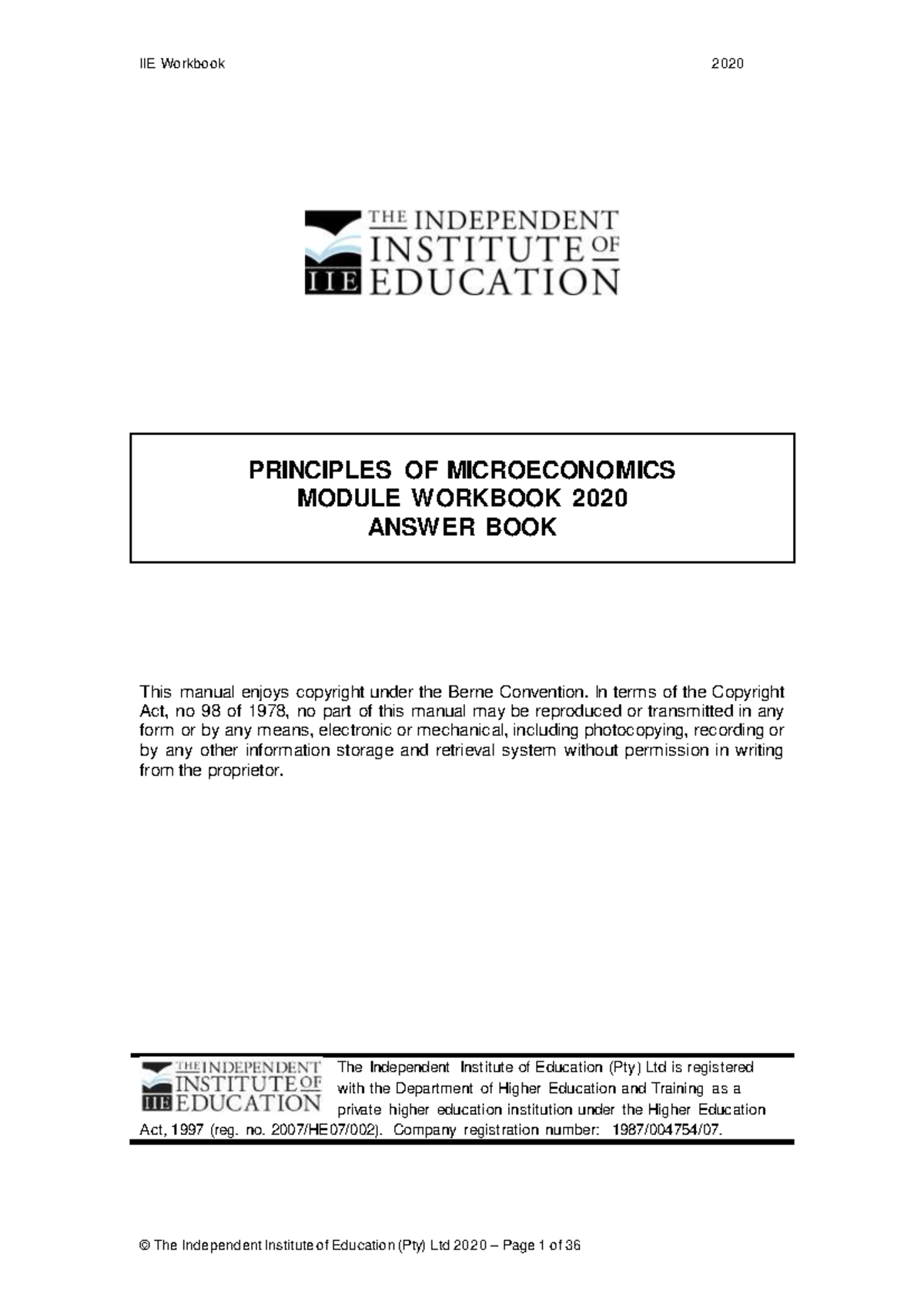 Microeconomics Workbook Answer Guide (PMIC6111/ECMS6211) - Studocu