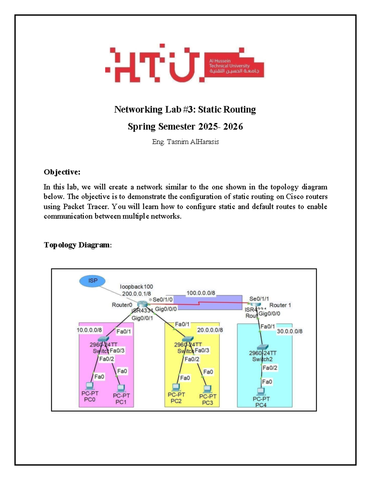 Networking Lab 03: Static Routing - Spring 2026 - Studocu