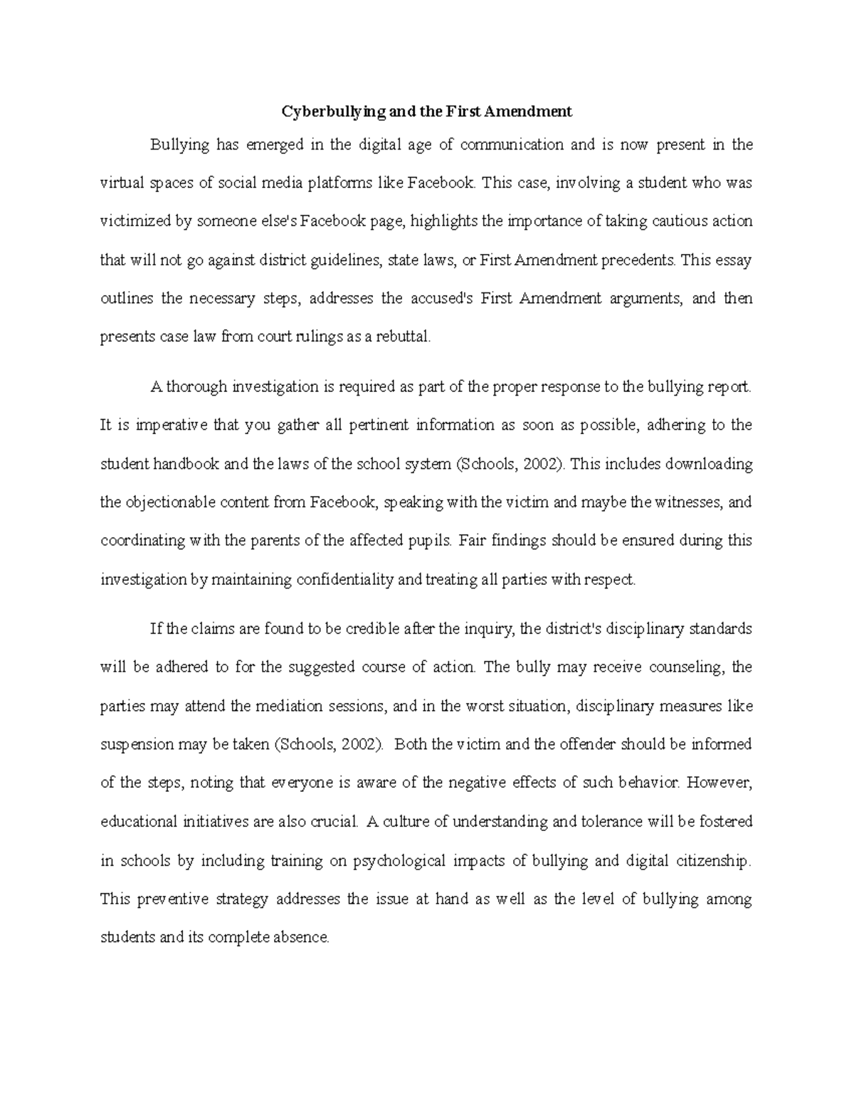Cyberbullying and the First Amendment - Cyberbullying and the First ...