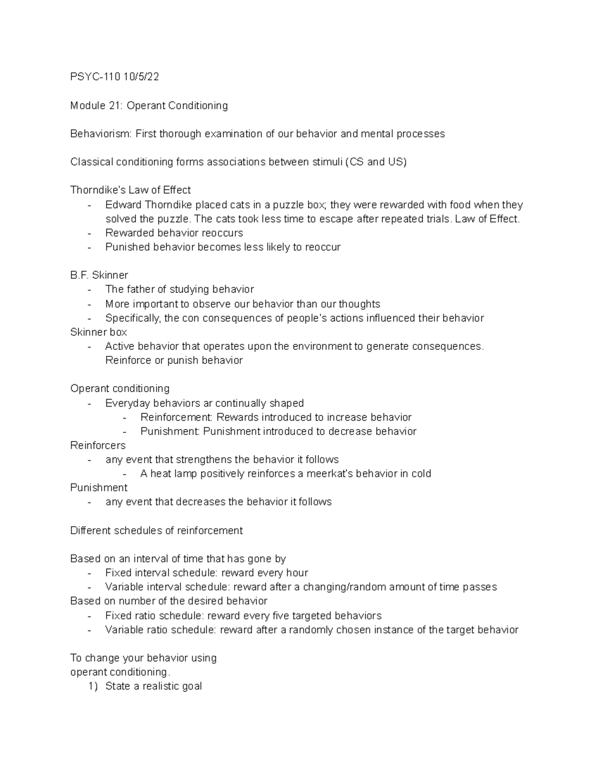 PSYC-110 10 5 22 - Psychological Sciences I notes - PSYC-110 10/5 ...