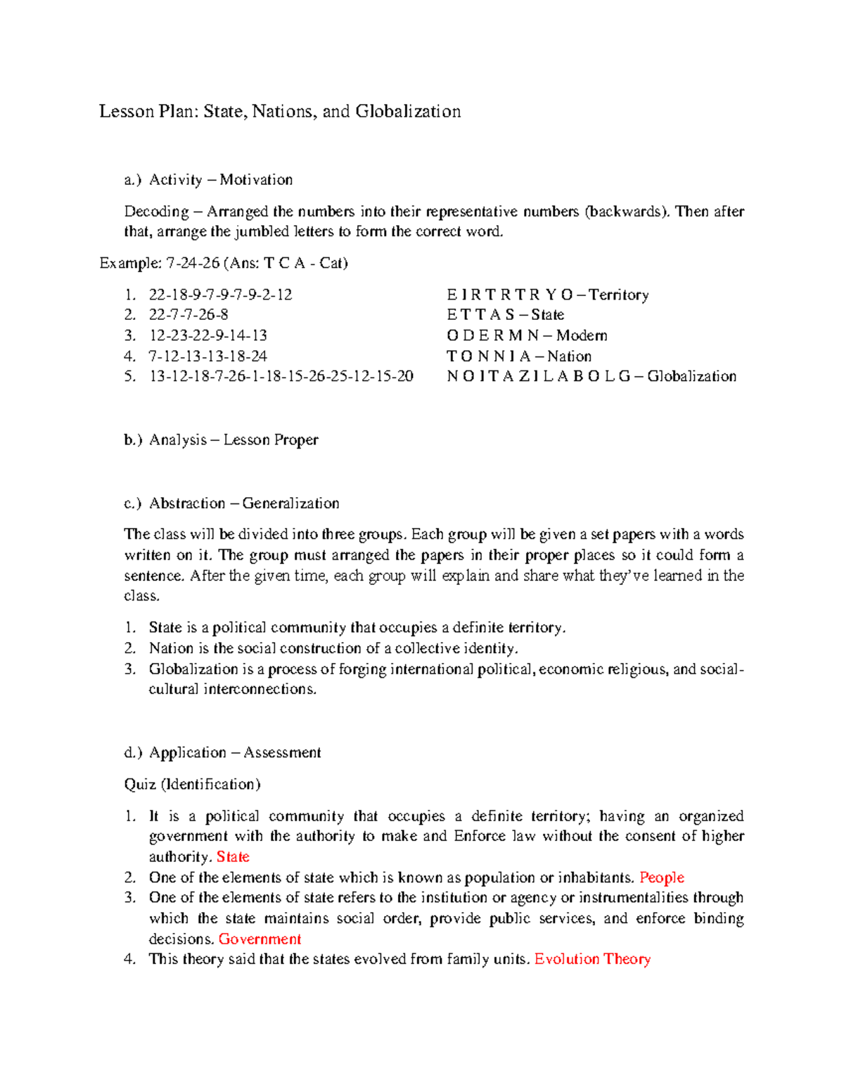 Lesson Plan: Understanding States, Nations & Globalization Concepts ...