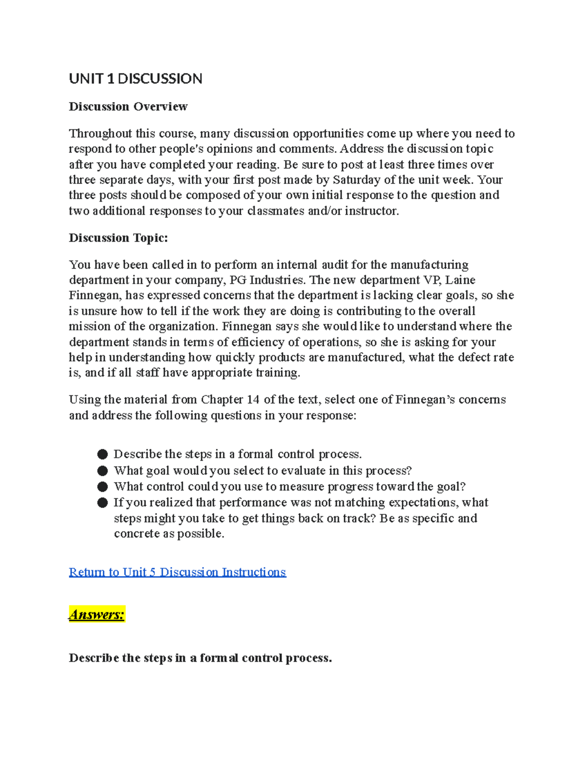 MT140 UNIT 5 Discussion - UNIT 1 DISCUSSION Discussion Overview ...