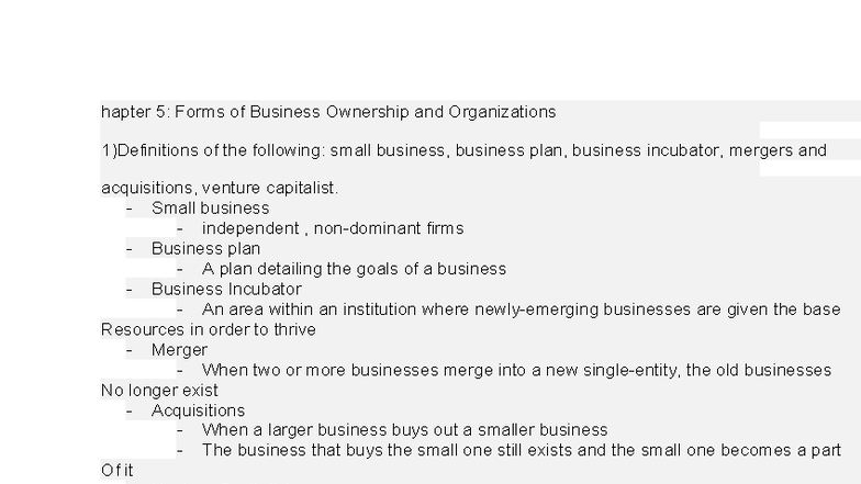 Business Ownership and Management Concepts - Chapters 5-8 Review - Studocu