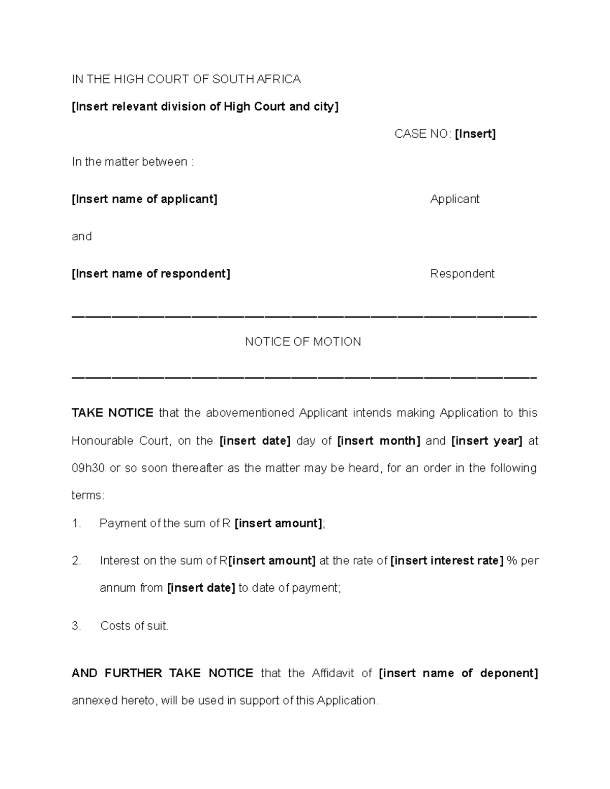 Affidavit Supporting Summary Judgment Application [Form 8] - Studocu