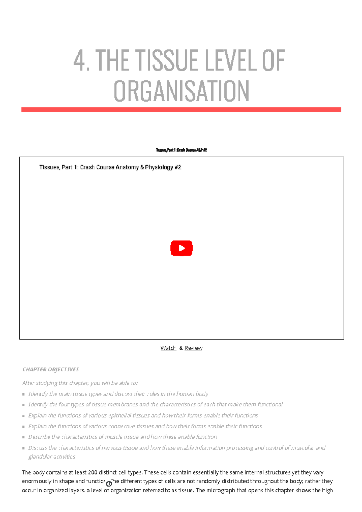 A&P - 4. The Tissue Level of Organisation - 4. THE TISSUE LEVEL OF ...