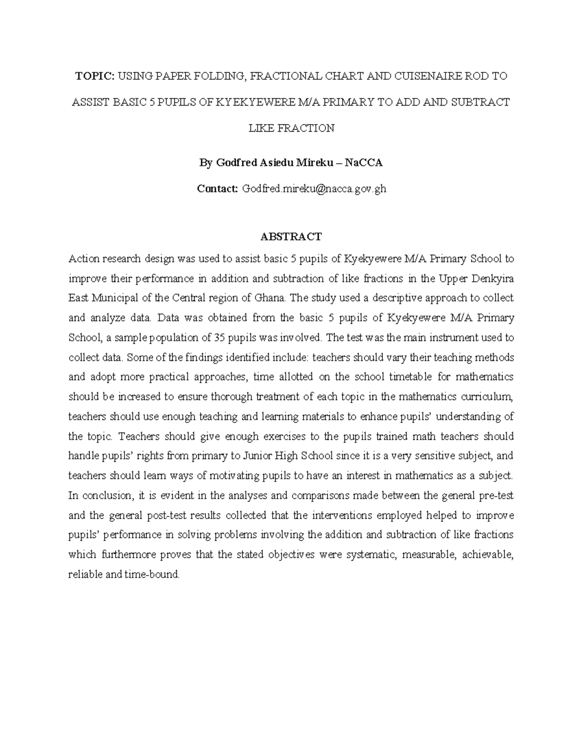 Abstract 3 - Project Work: Improving Basic 5 Pupils' Fraction Skills ...