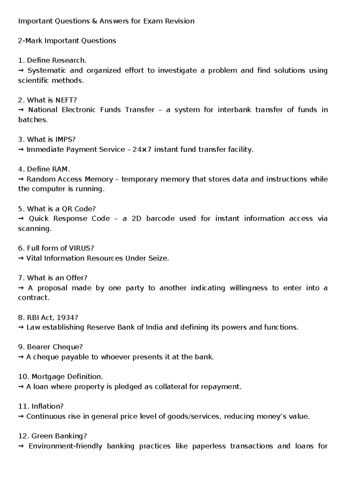 Important Questions for Exam Revision: Key Concepts & Definitions - Studocu