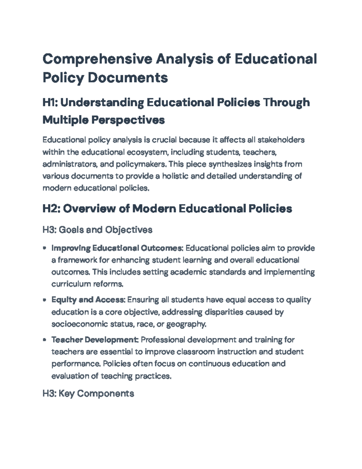 Comprehensive Analysis of Educational Policy Documents (EDUC 101 ...