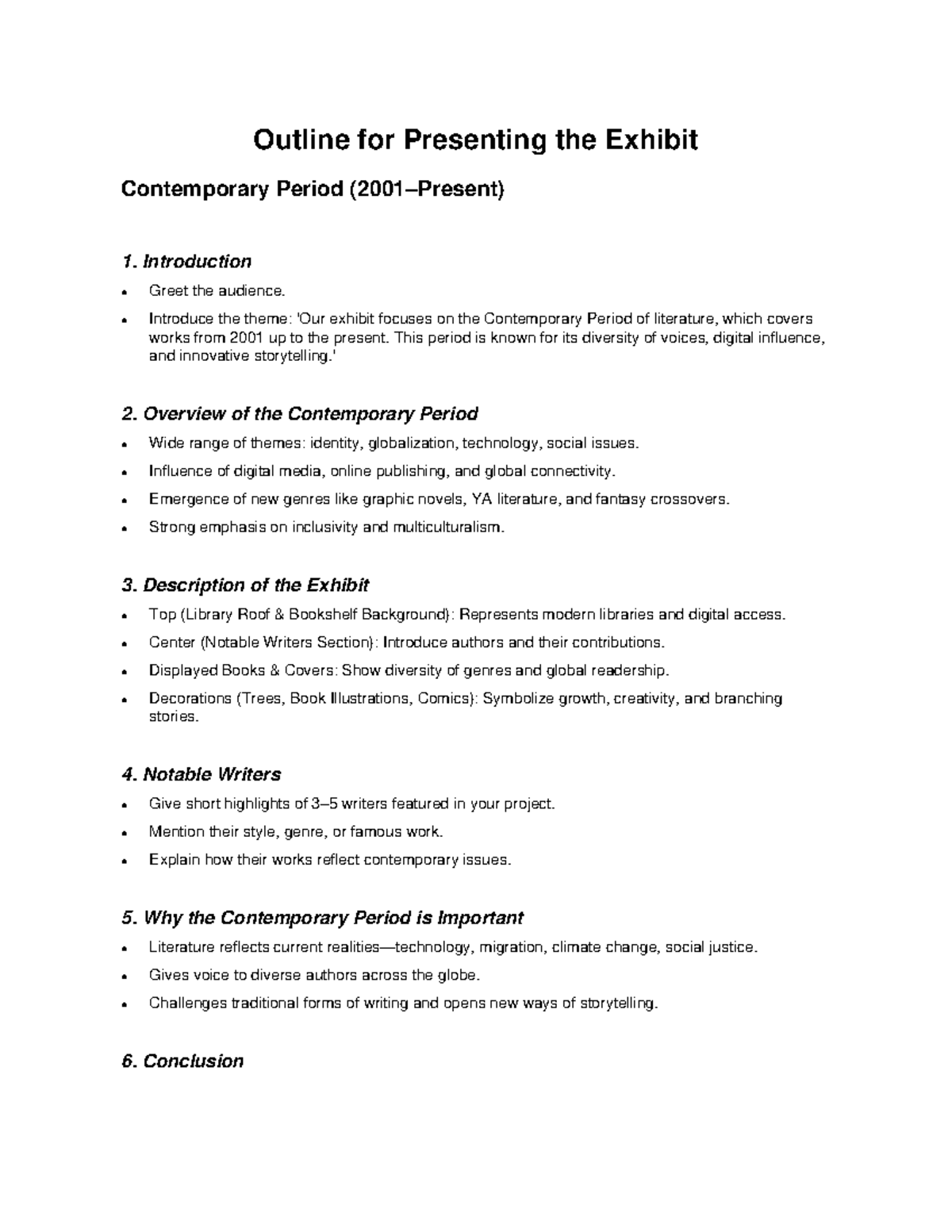 Contemporary Period Exhibit Outline: Literature from 2001-Present - Studocu