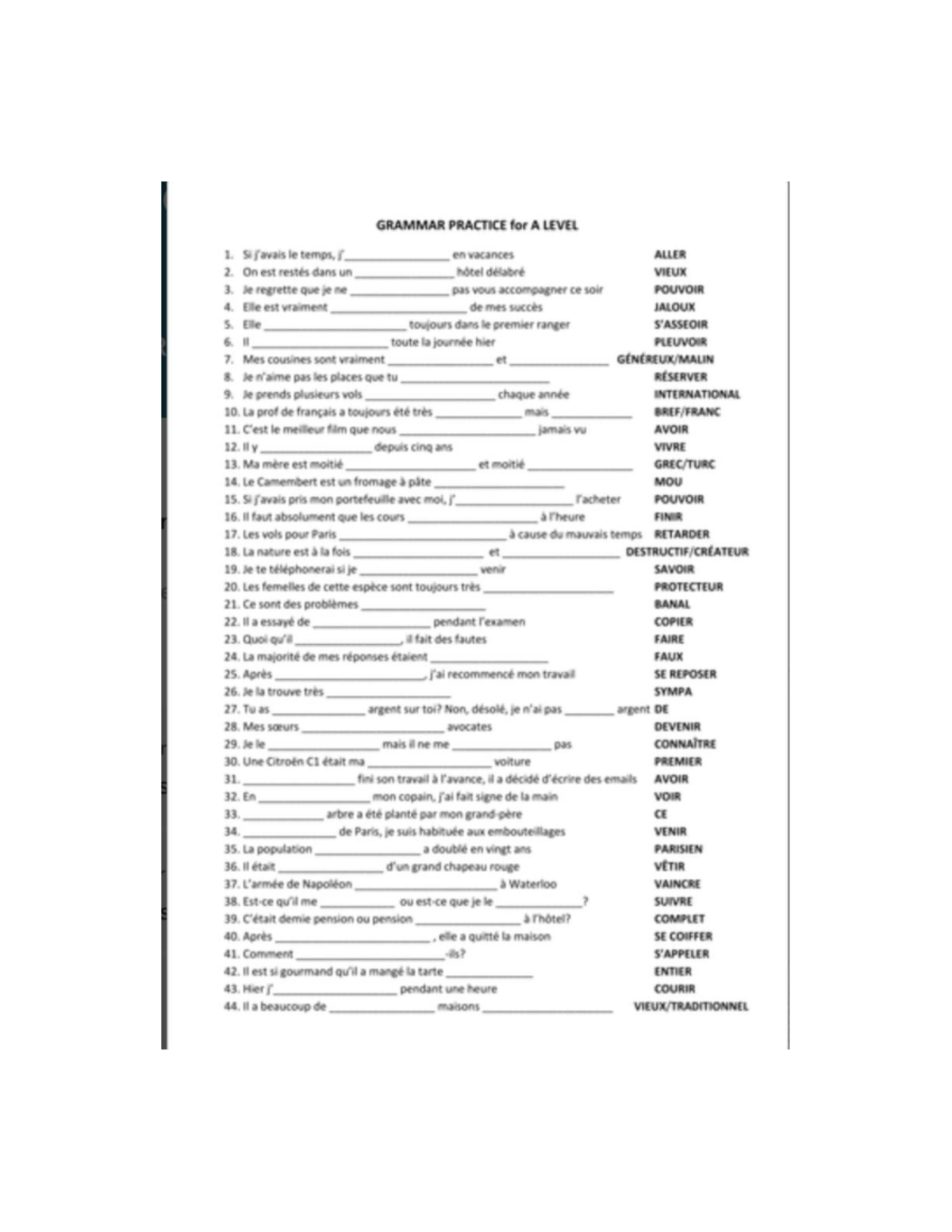 A LEVEL 1 French Grammar Practice: Verb Exercises and Examples - Studocu