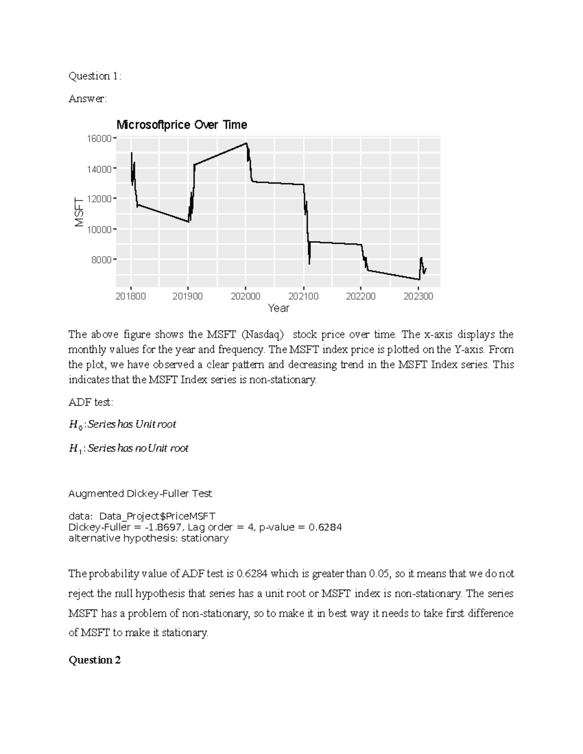 MSFT Stock Analysis: ADF Tests & Correlation Insights (FIN 2023) - Studocu