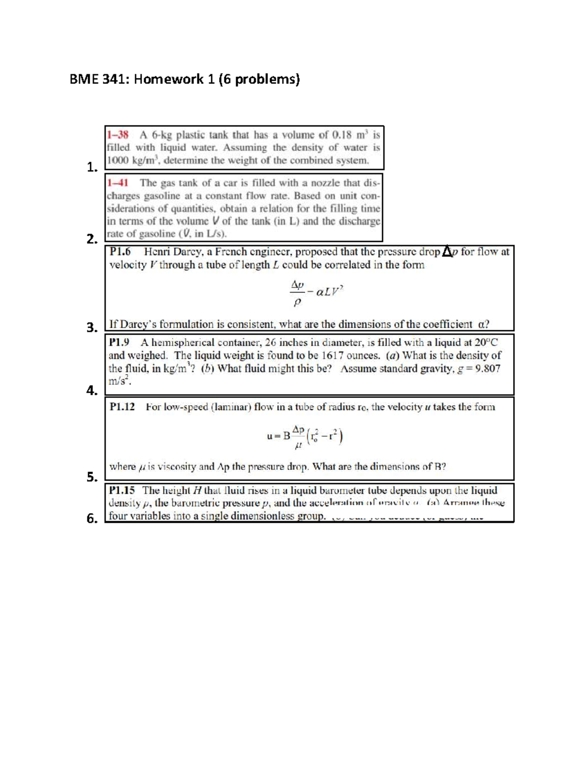 BME 341: Homework 1 Solutions for Fluid Mechanics Problems - Studocu