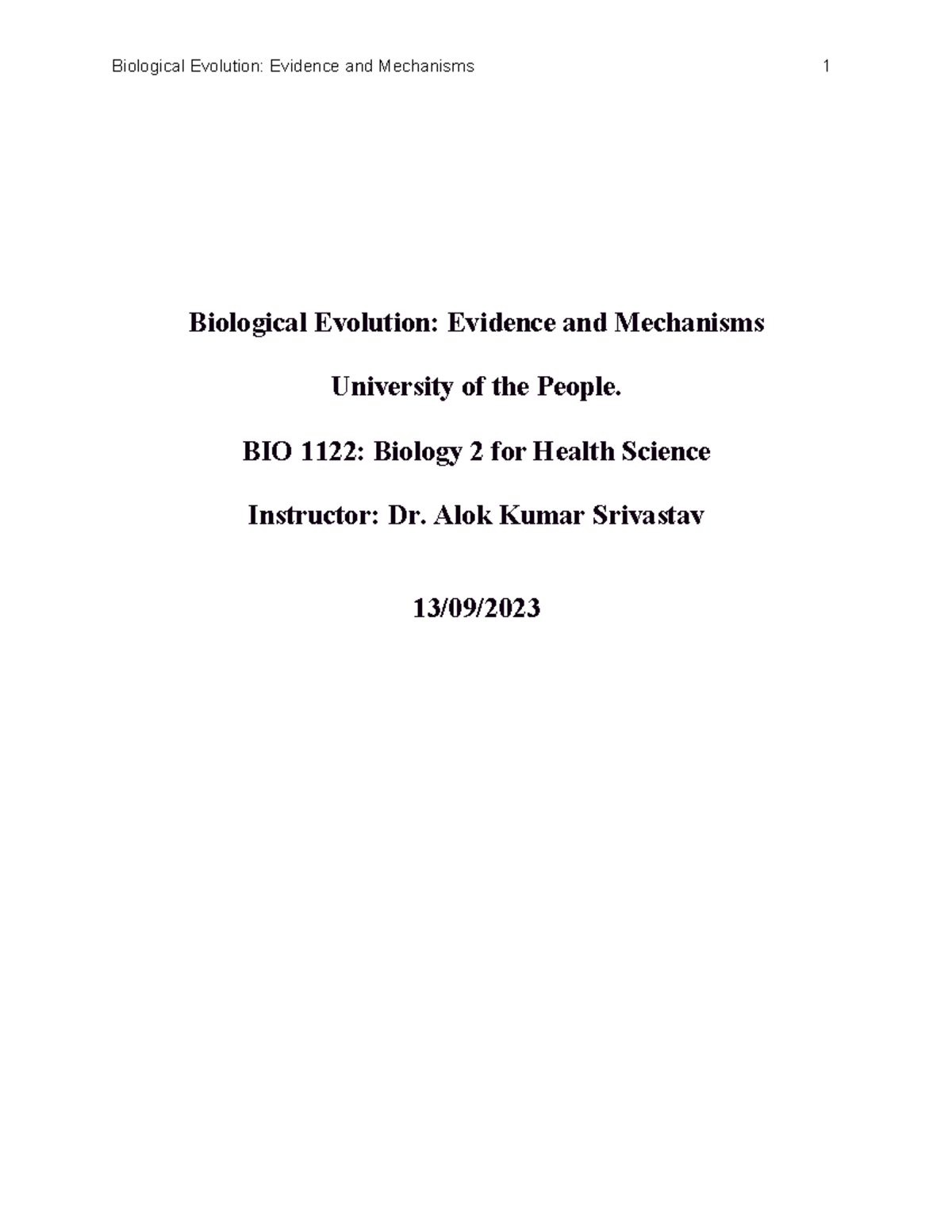 BIO 1122: Biological Evolution - Evidence & Mechanisms (Unit 1) - Studocu