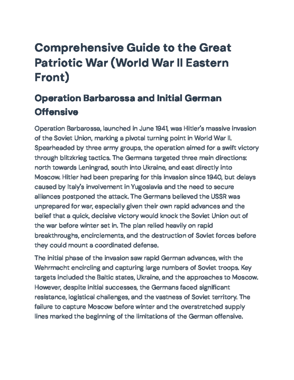 Comprehensive Overview of the Eastern Front in WWII (HIST 202 Final ...