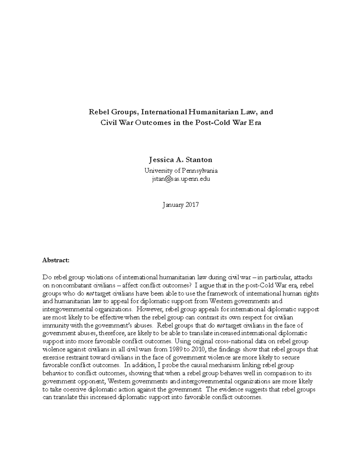 Civil War Outcomes and International Support: The Role of Rebel ...