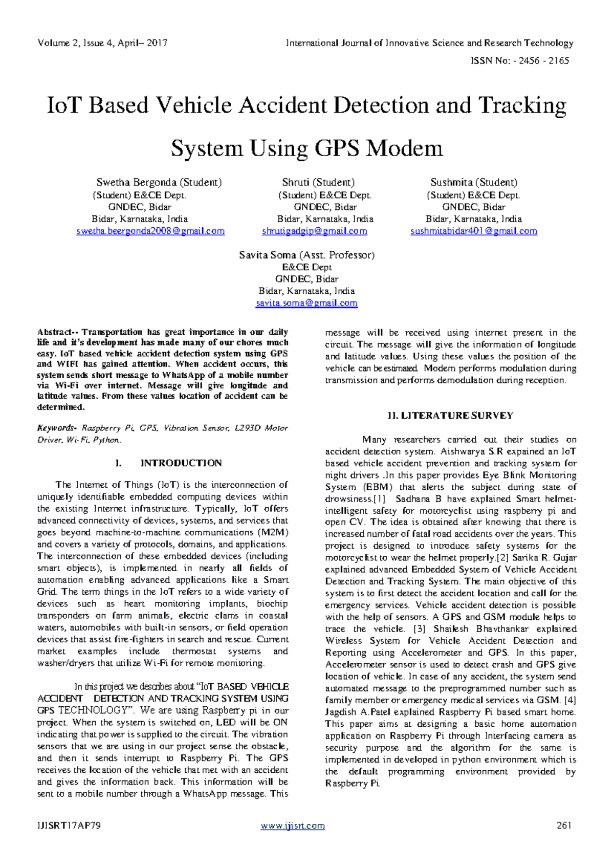 IoT Based Vehicle Accident Detection & Tracking System (GNDEC) - Studocu