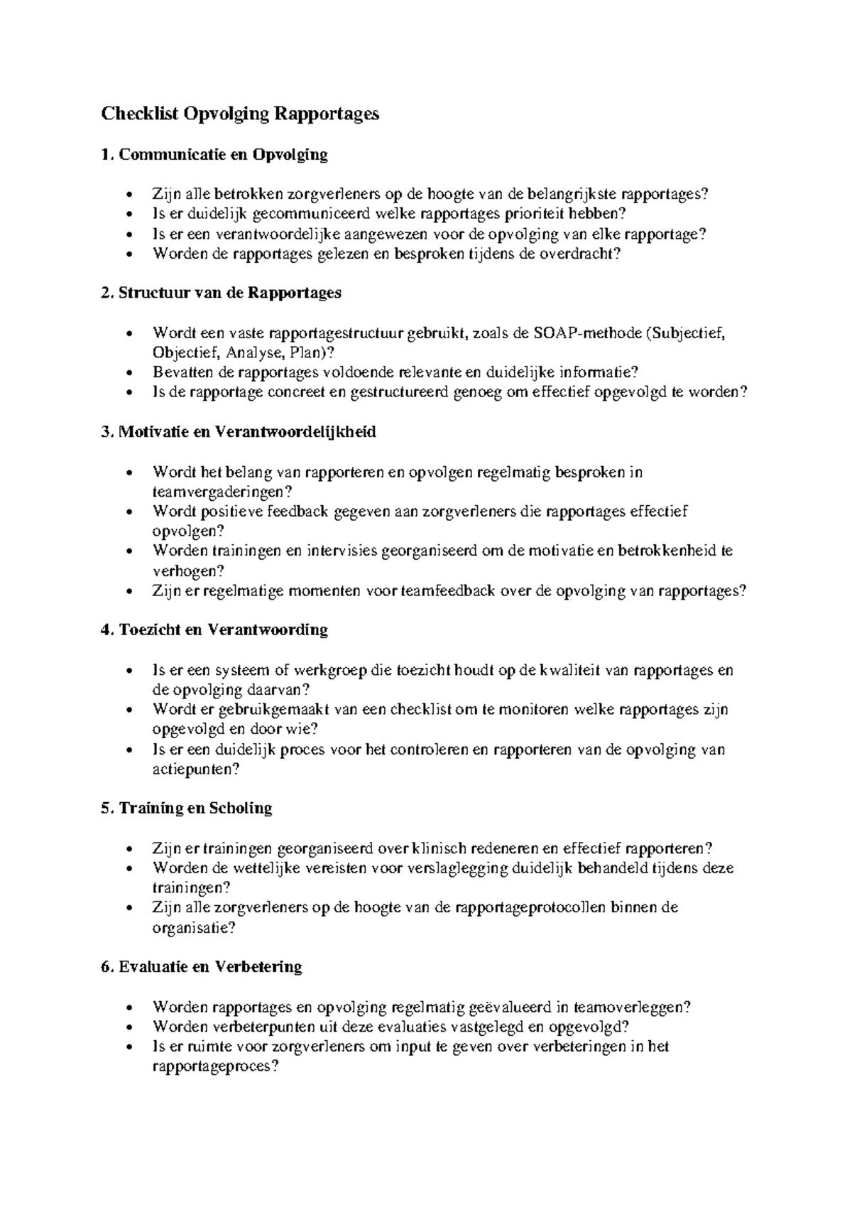 Checklist voor Opvolging van Rapportages in Zorgverlening - Studeersnel