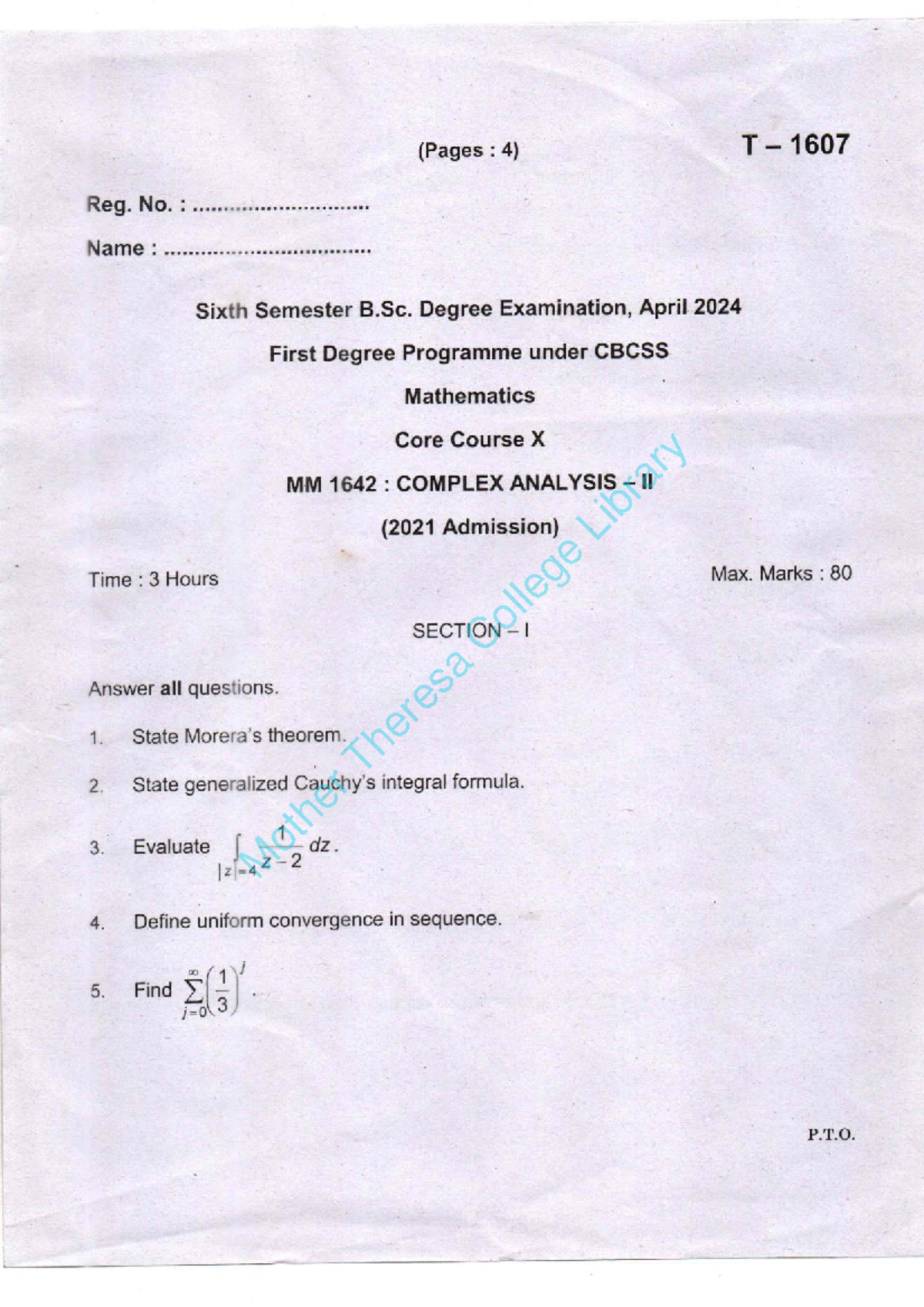 Complex Analysis II MM 1642 T-1607 - Bsc Mathematics - Studocu