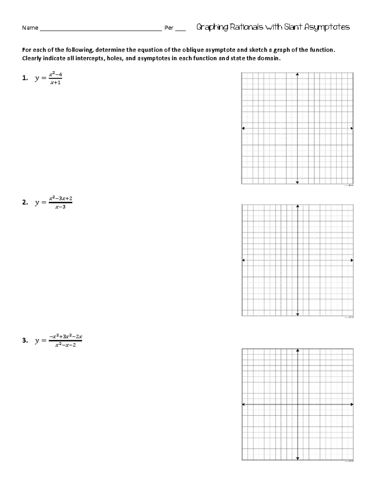 HW: Graphing Rational Functions with Slant Asymptotes - Studocu