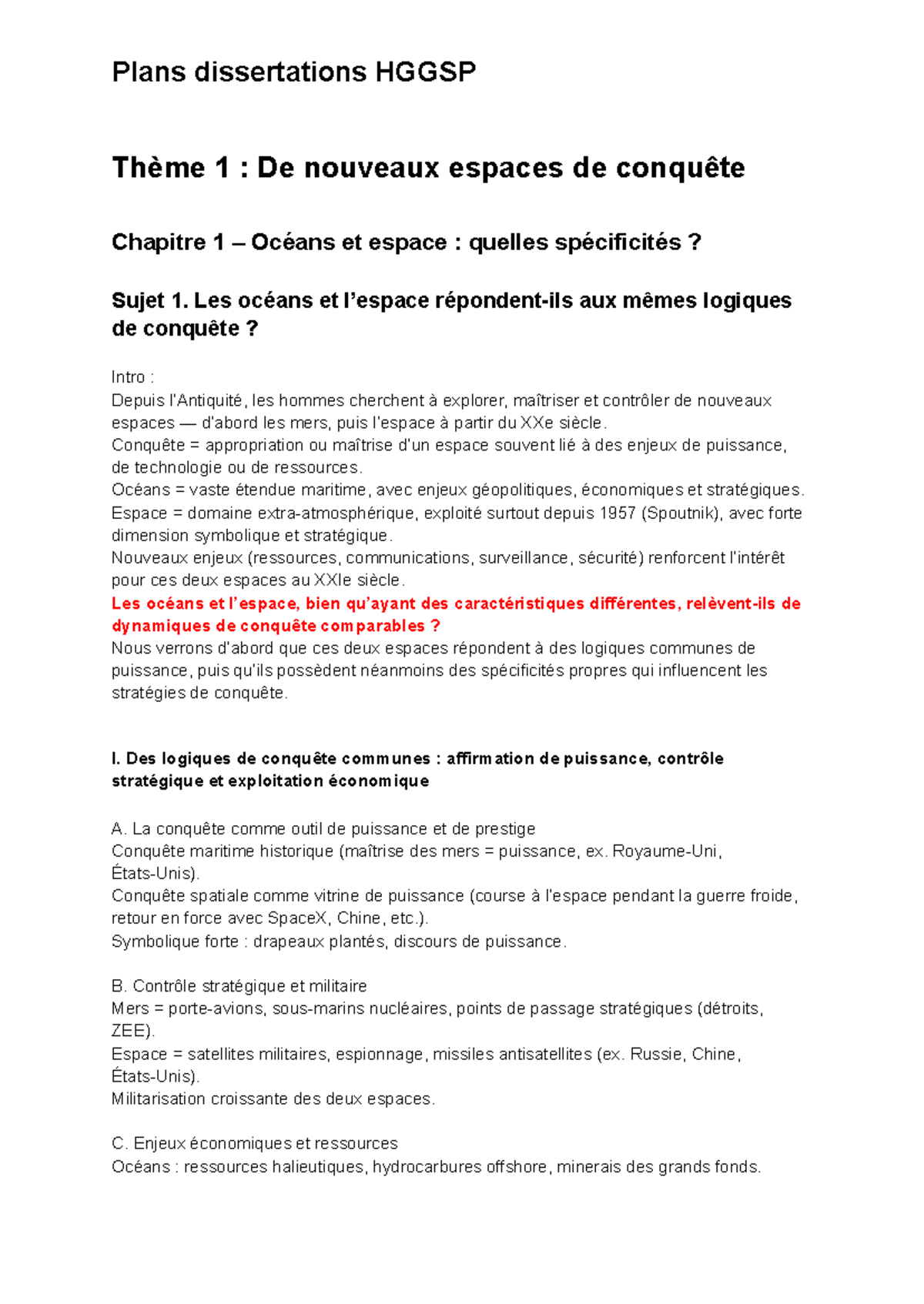 Plans de Dissertation HGGSP : Thème 1 - Conquêtes des Océans et de l ...