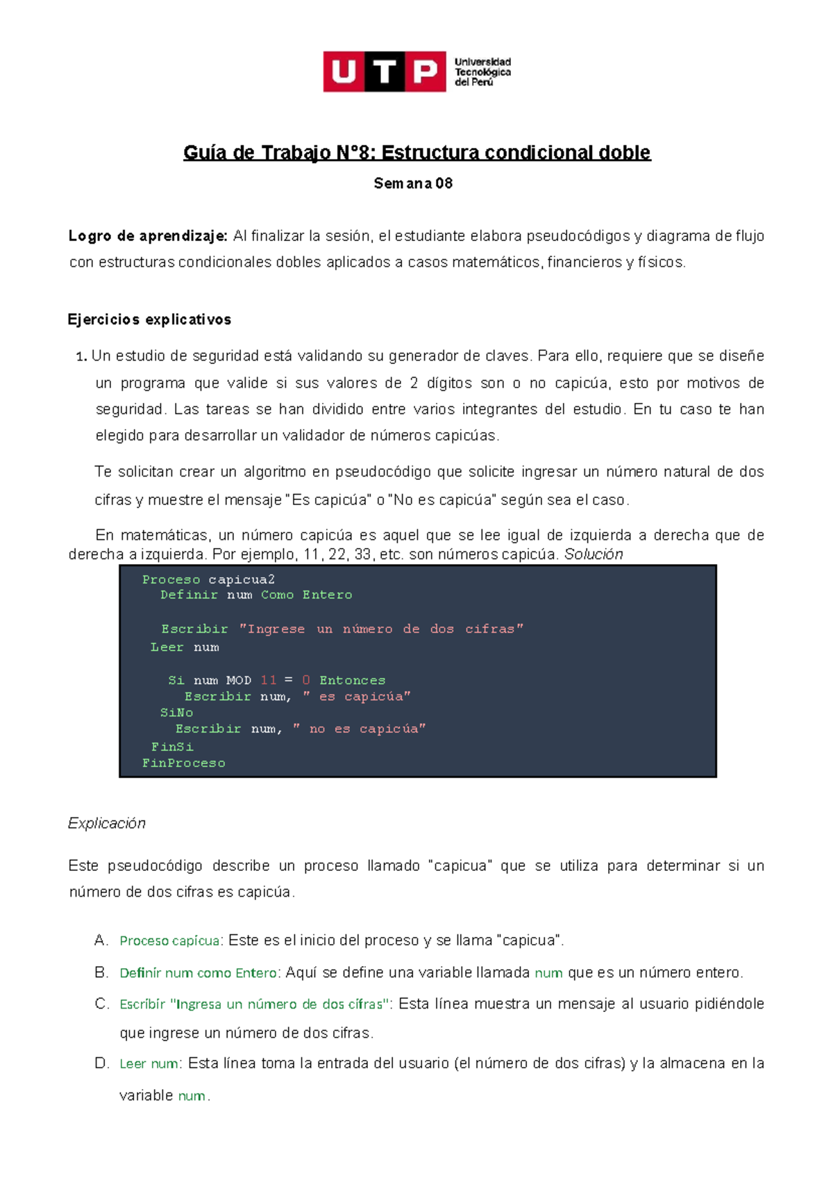 Guía de Trabajo N°8: Ejercicios de Estructuras Condicionales Doble ...