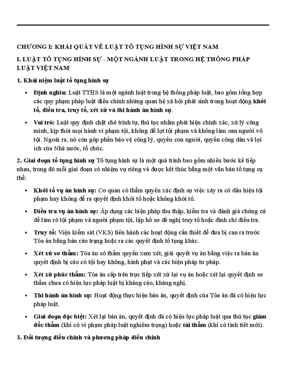 CHƯƠNG I: KHÁI QUÁT VỀ LUẬT TỐ TỤNG HÌNH SỰ VIỆT NAM (TTHS) - Studocu