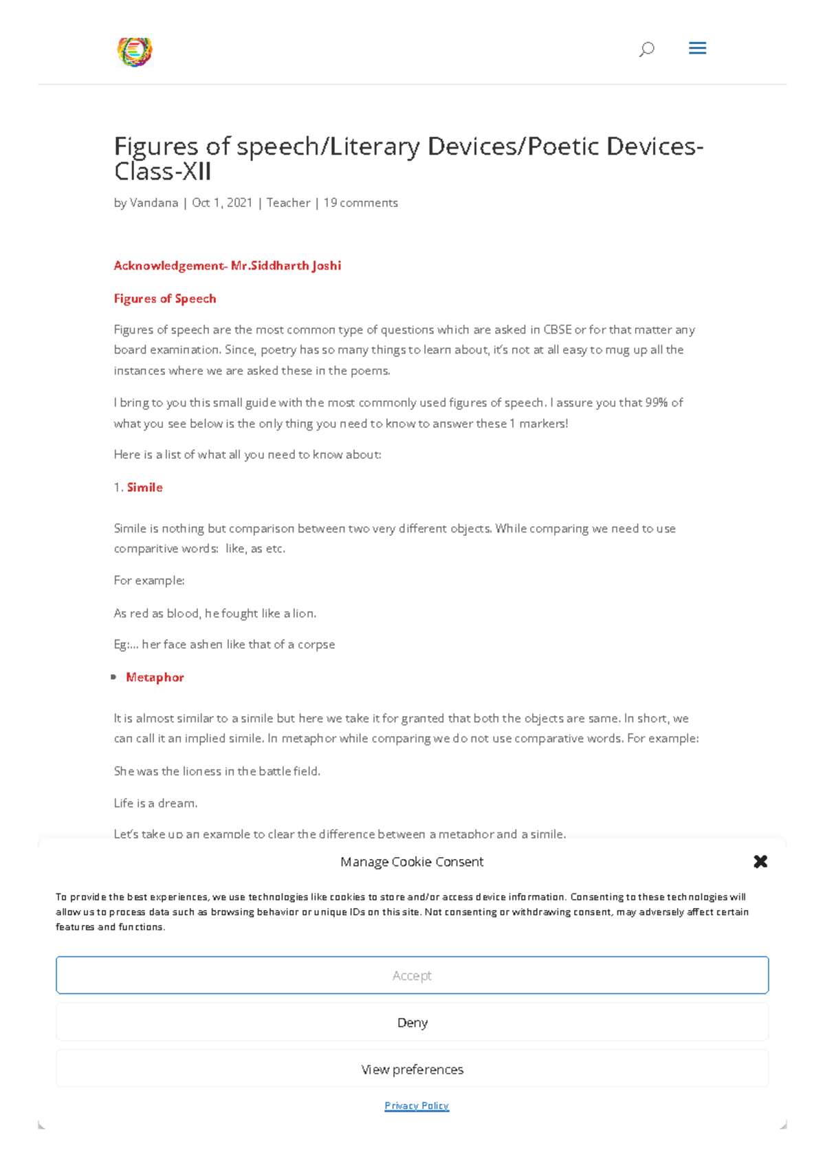 Figures of Speech and Poetic Devices - Class XII English Guide - Studocu