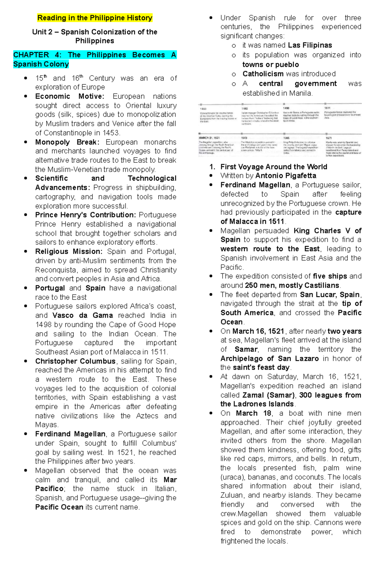 Unit 2: Spanish Colonization of the Philippines - Chapter 4 Insights - Studocu