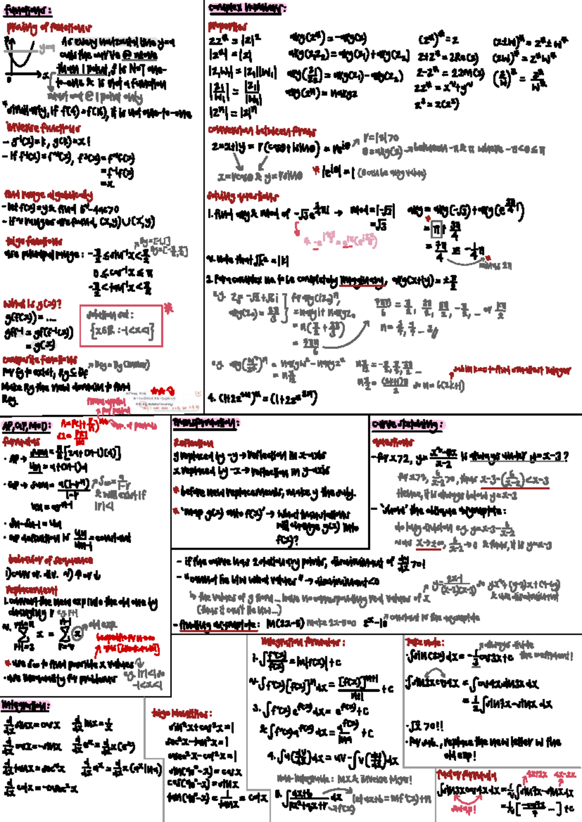 H2 Math Summary: Functions, Complex Numbers, and Properties Analysis - Studocu