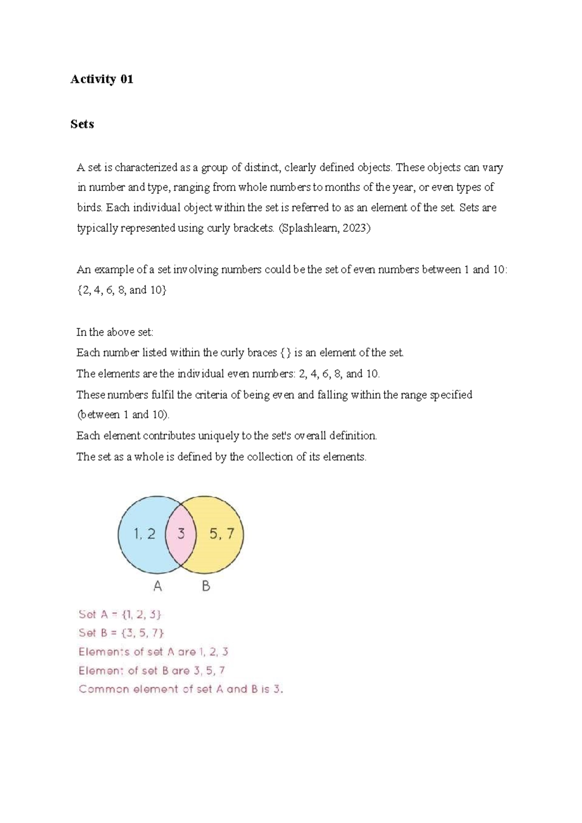 Activity 01: Understanding Sets and Their Properties - Studocu