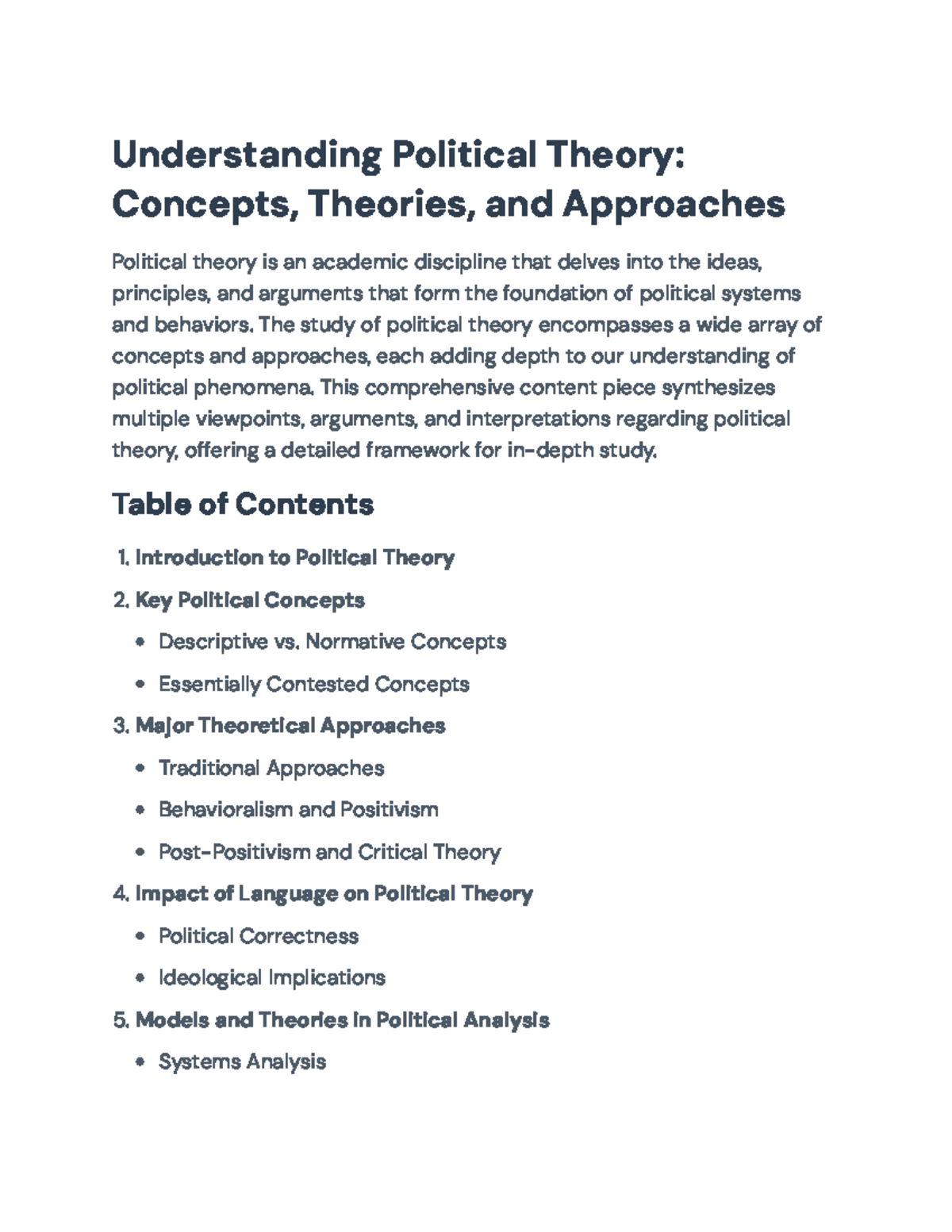 Political Theory: Concepts, Theories, and Approaches Overview ...
