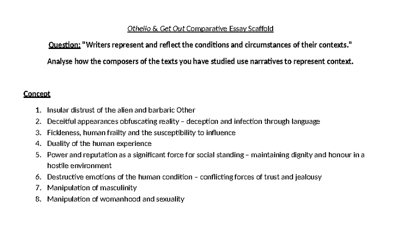 Othello & Get Out Comparative Essay Scaffold: Contextual Analysis - Studocu