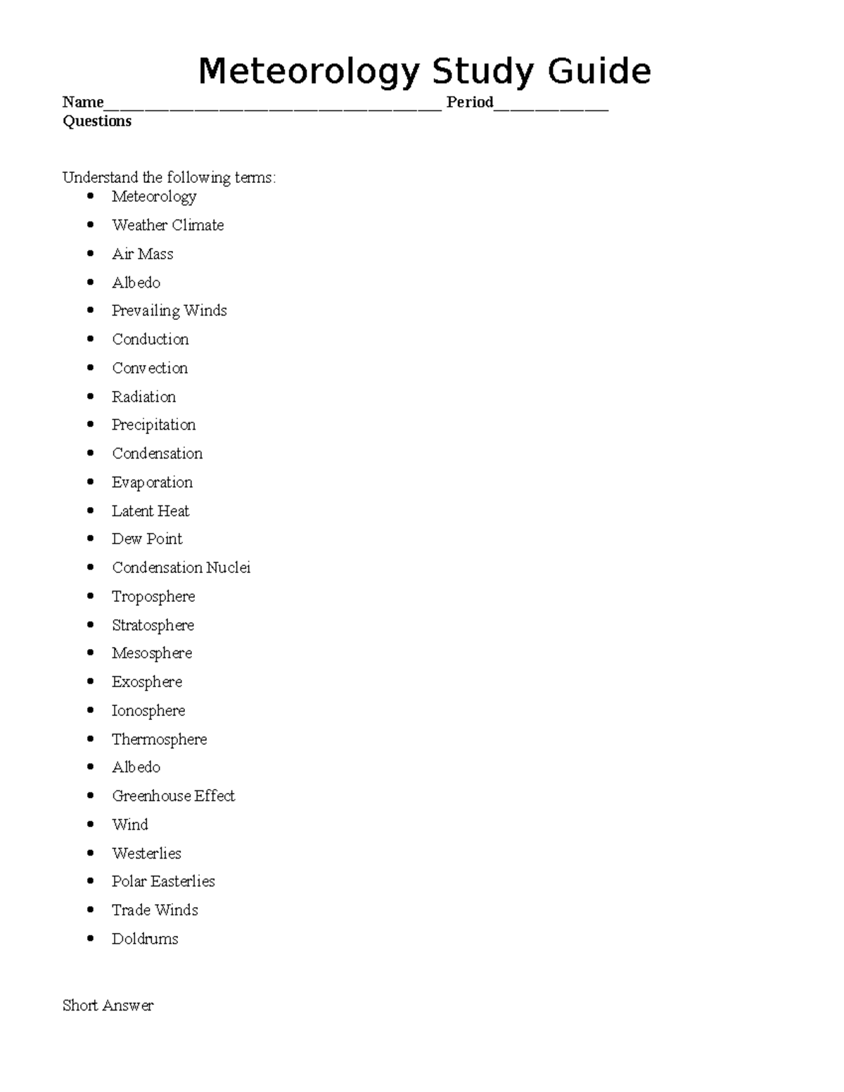 Meteorology Study Guide (Course Code: MET101) - Key Concepts & Weather ...