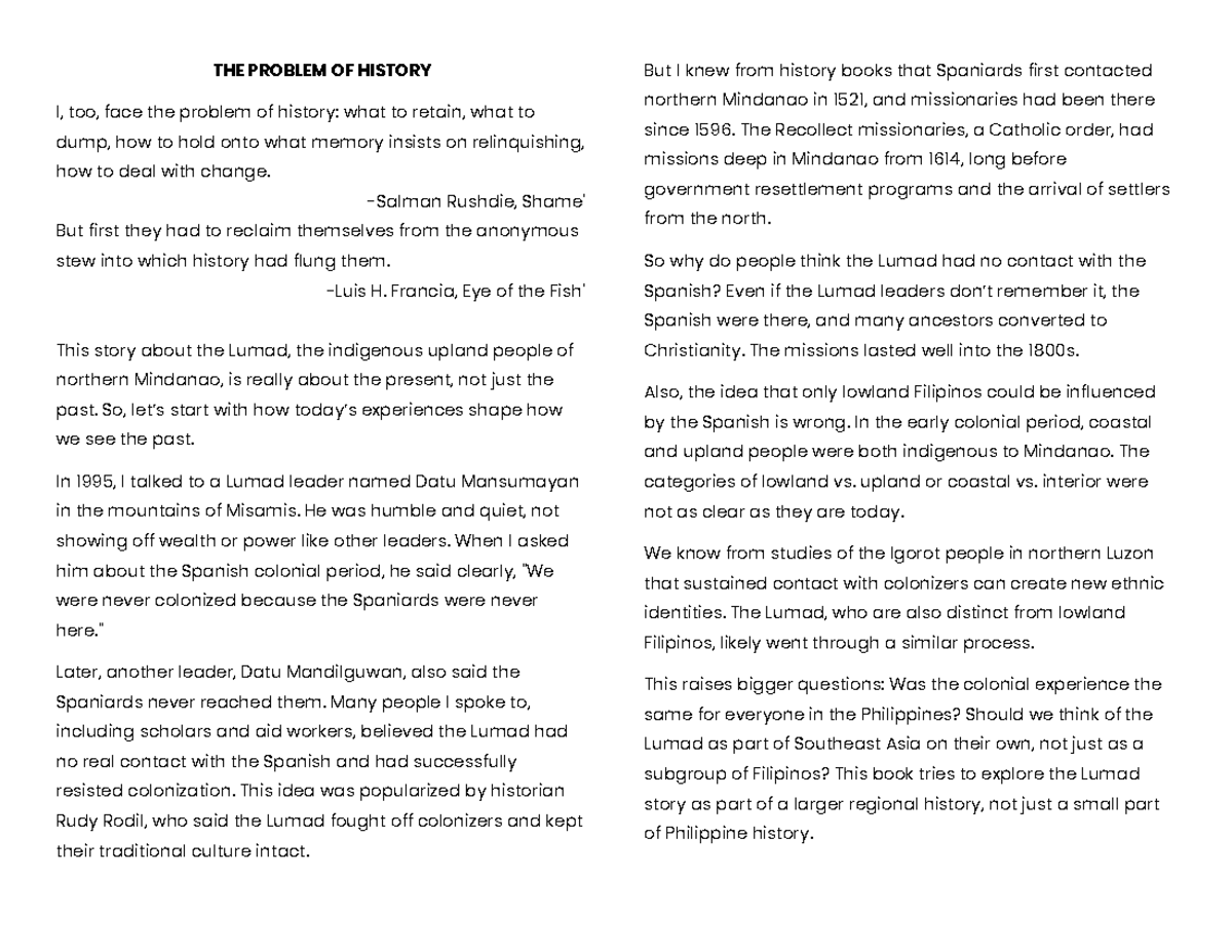 Revisiting Lumad History: Insights from Spanish Colonial Encounters ...