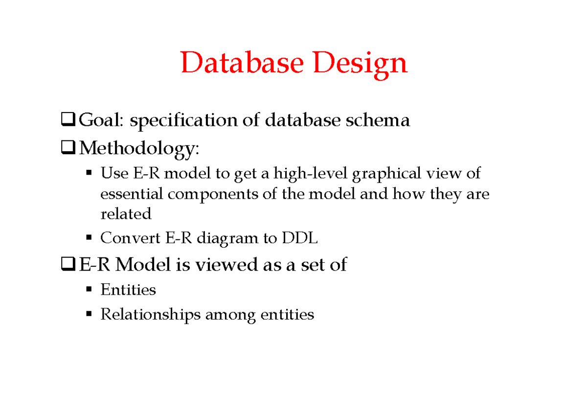 ER Lecture Notes: Database Design and Schema Specification - Studocu