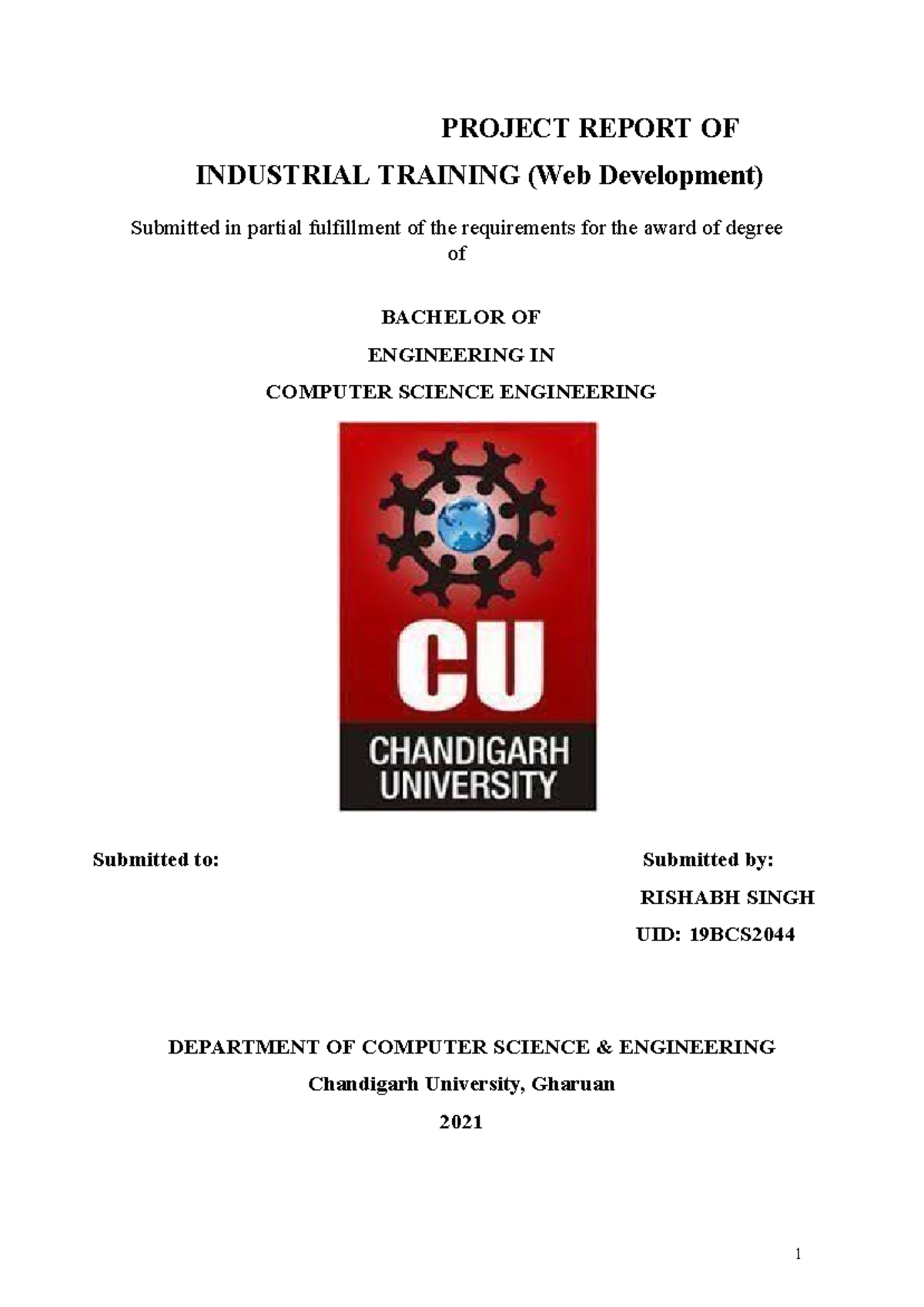 19BCS2044 Web Development Project Report: Industrial Training Insights ...