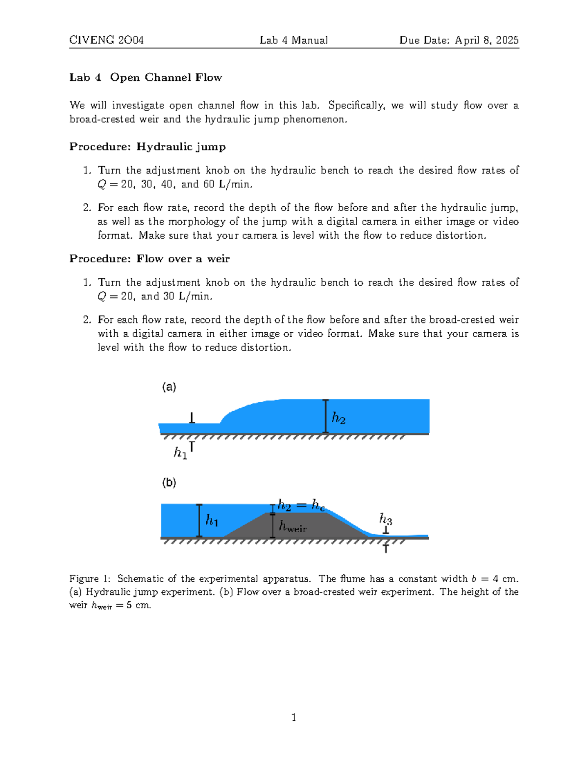 CIVENG 2O04 Lab 4 manual: Open channel flow experiments and analysis - Studocu