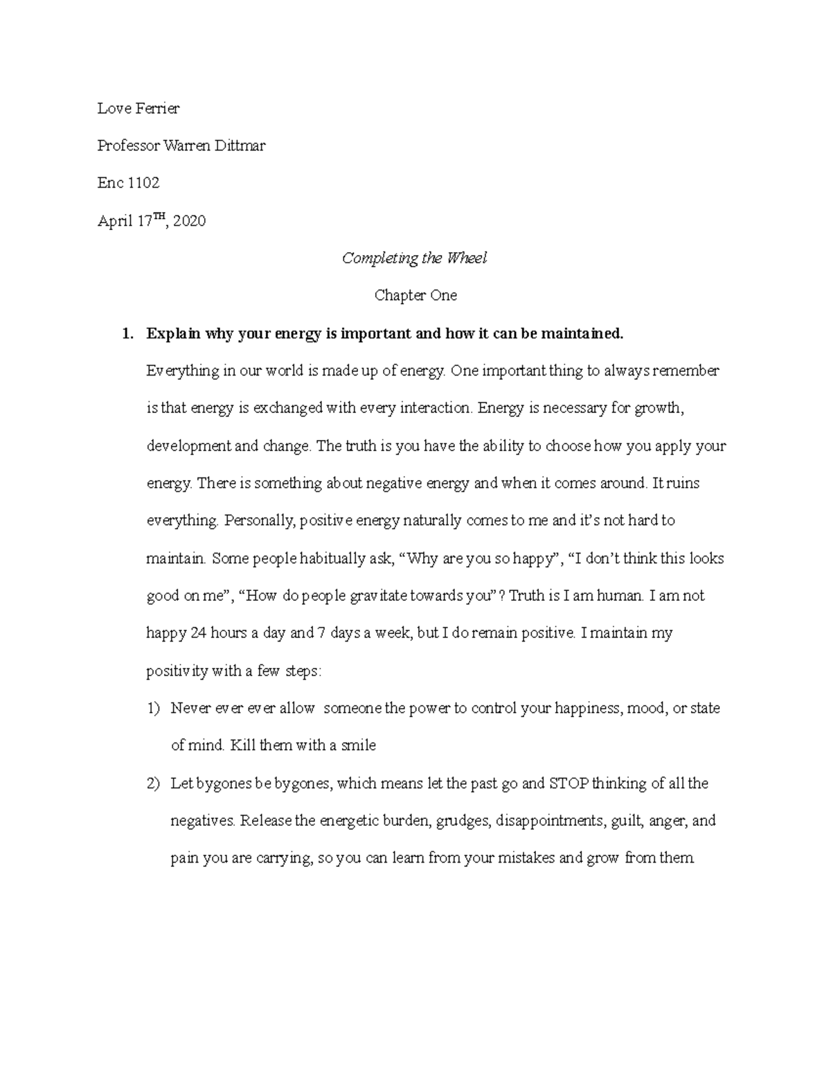 Complete the Wheel 1-5 - Love Ferrier Professor Warren Dittmar Enc 1102 ...
