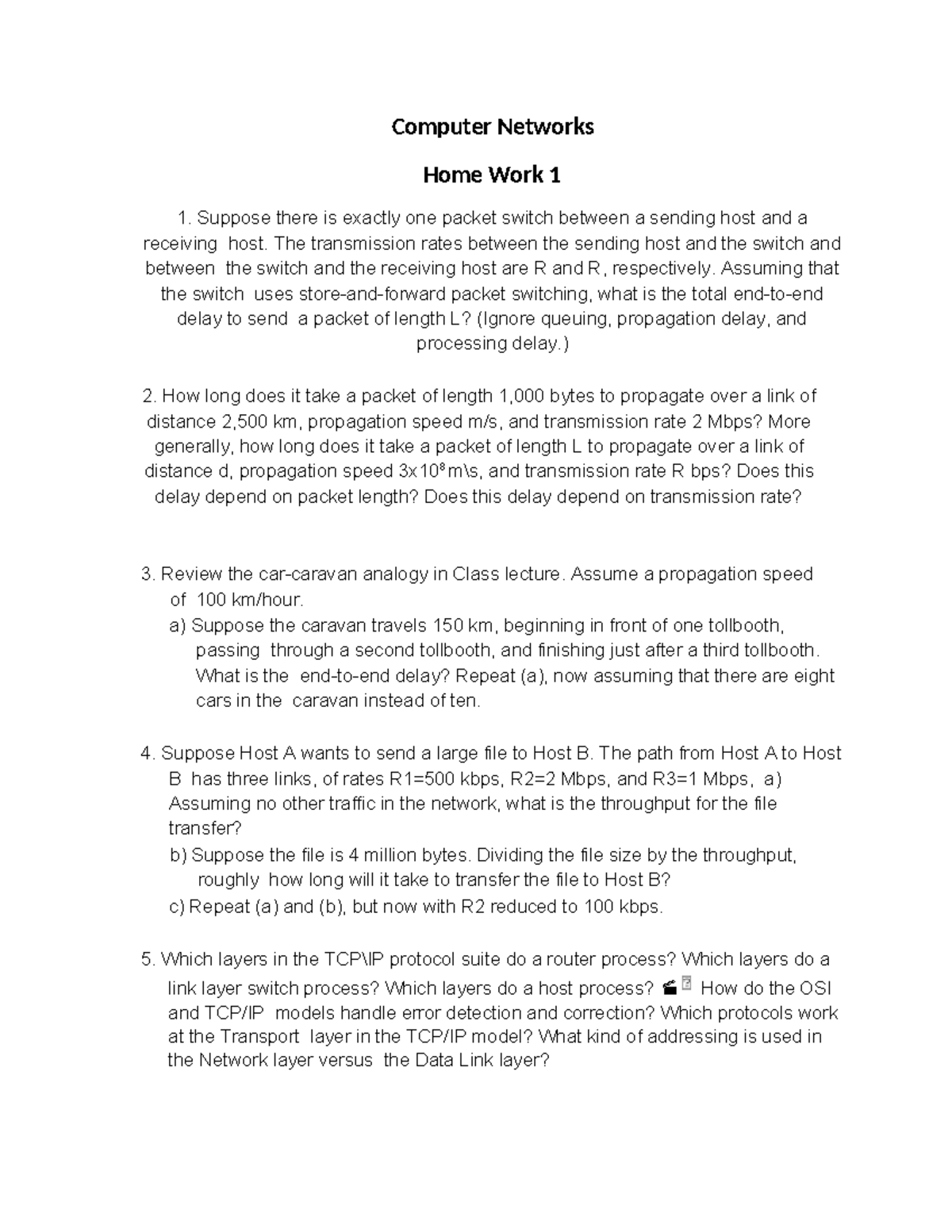 Computer Networks HW1 - CSE405 Packet Switching & Delays Analysis - Studocu