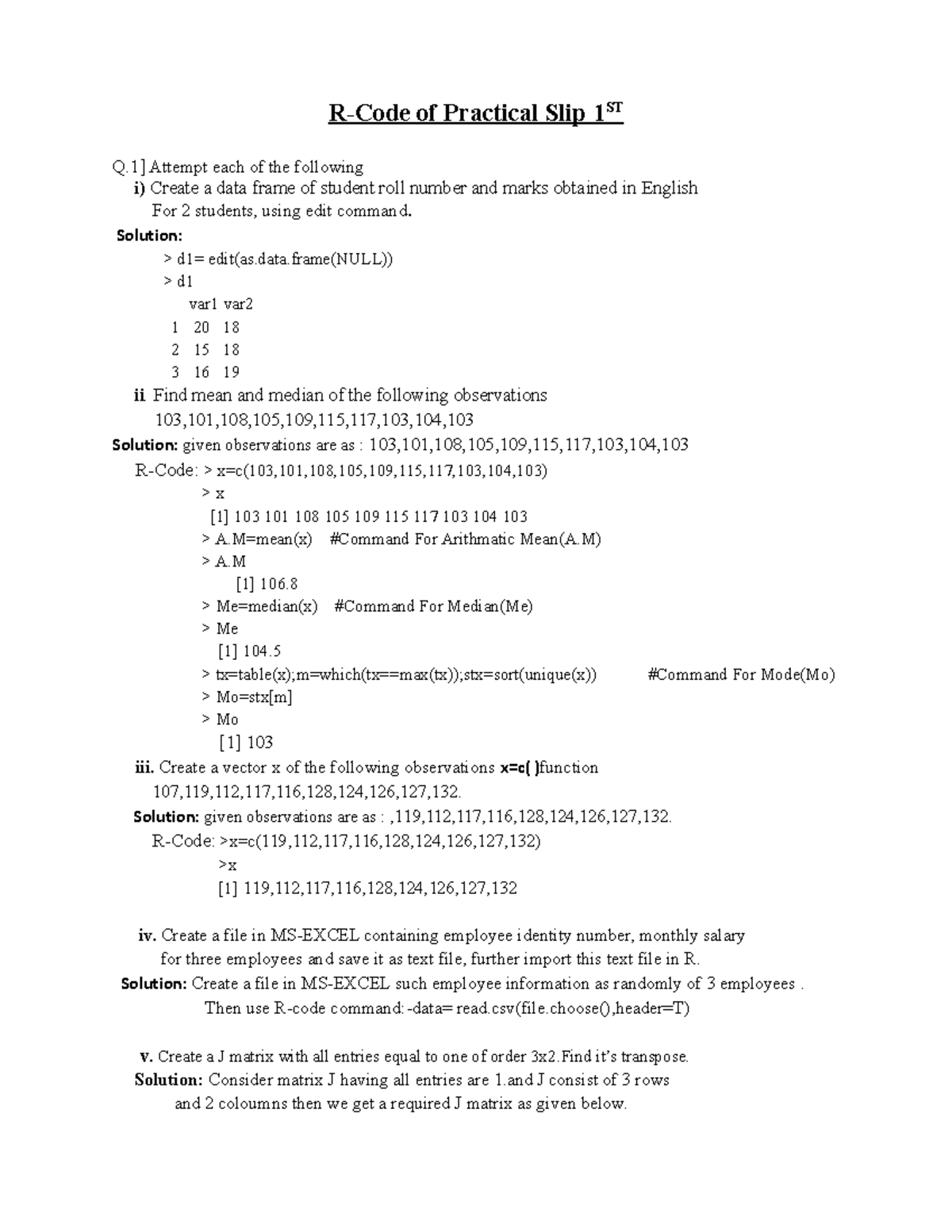 All Slips Sol - Fybca science applied mathematics slip solution - R-Code of Practical Slip 1 ST ...