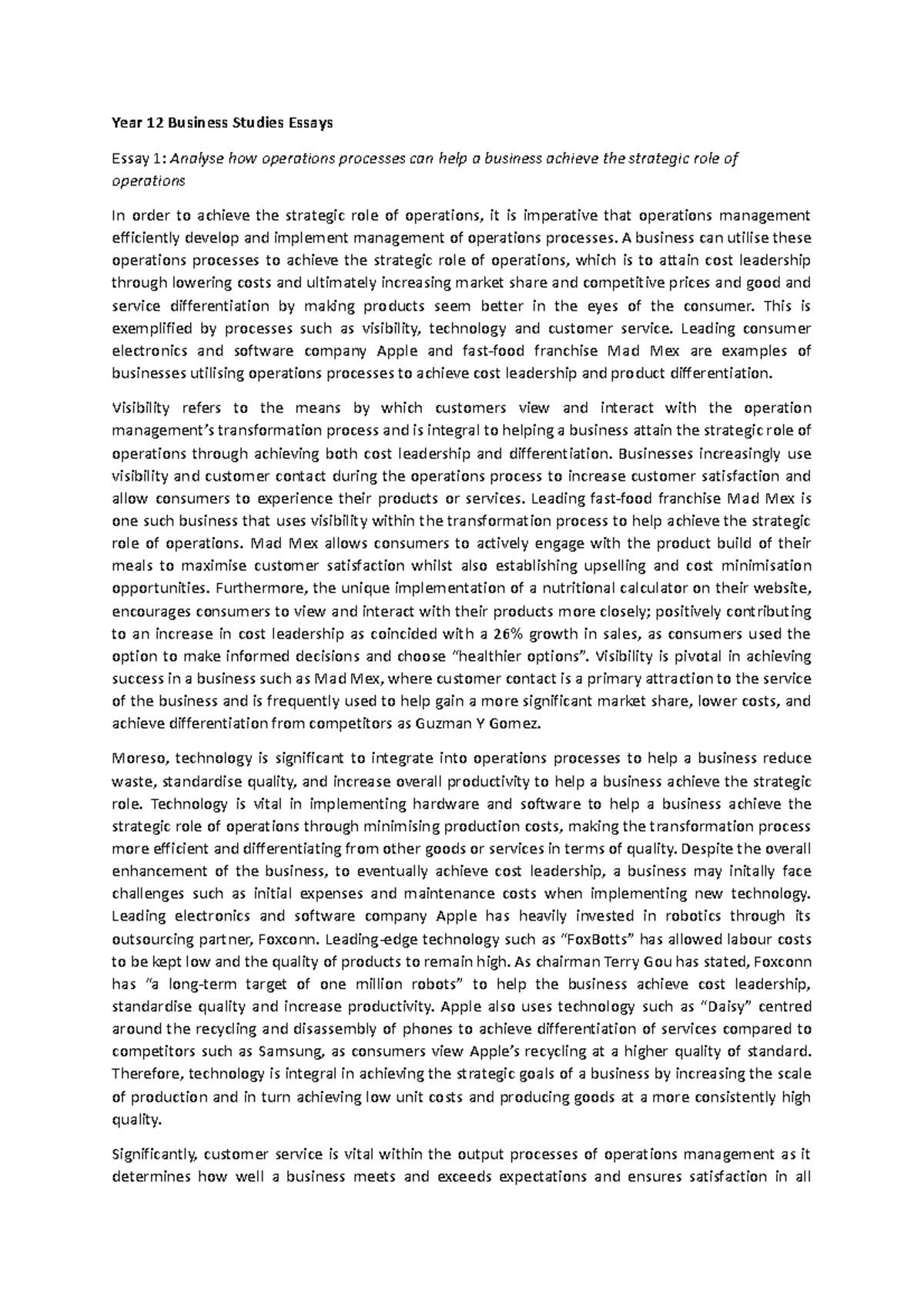 business studies essays - Year 12 Business Studies Essays Essay 1 ...