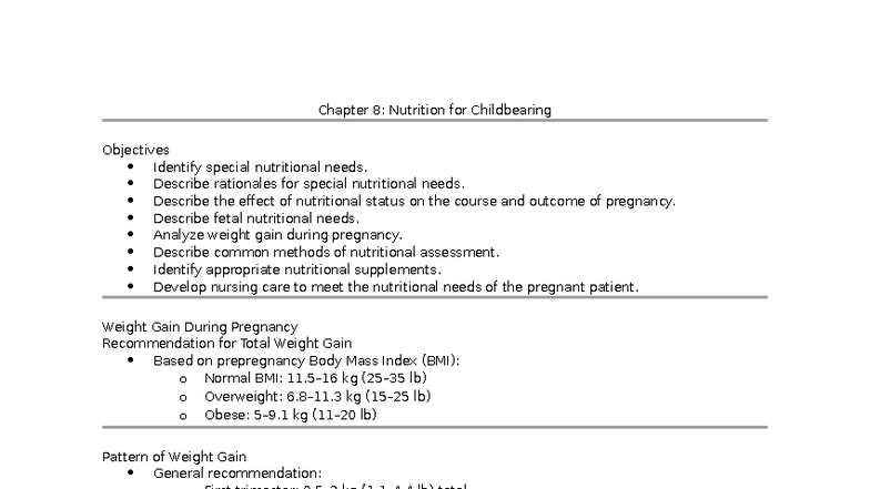 Chapter 8: Nutrition for Childbearing - Key Nutritional Needs and ...