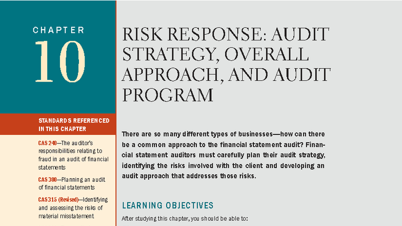 CHAPTER 10: RISK RESPONSE, AUDIT STRATEGY, AND AUDIT PROGRAM - Studocu