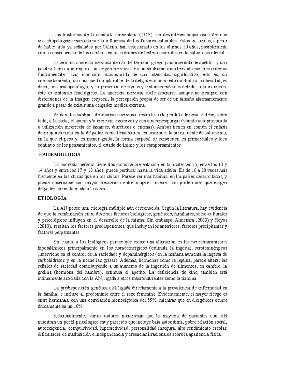 Anorexia Nerviosa: Resumen de Criterios y Tratamiento según DSM-5 - Studocu